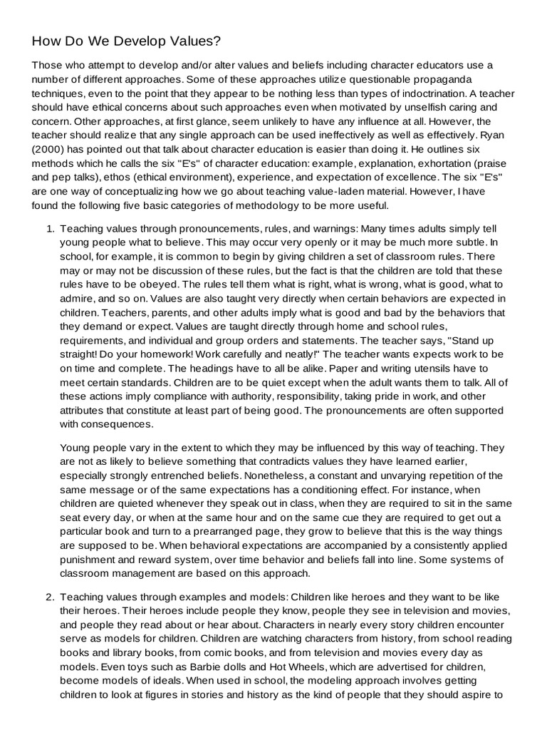 How To Develop Values | PDF | Teachers | Experience