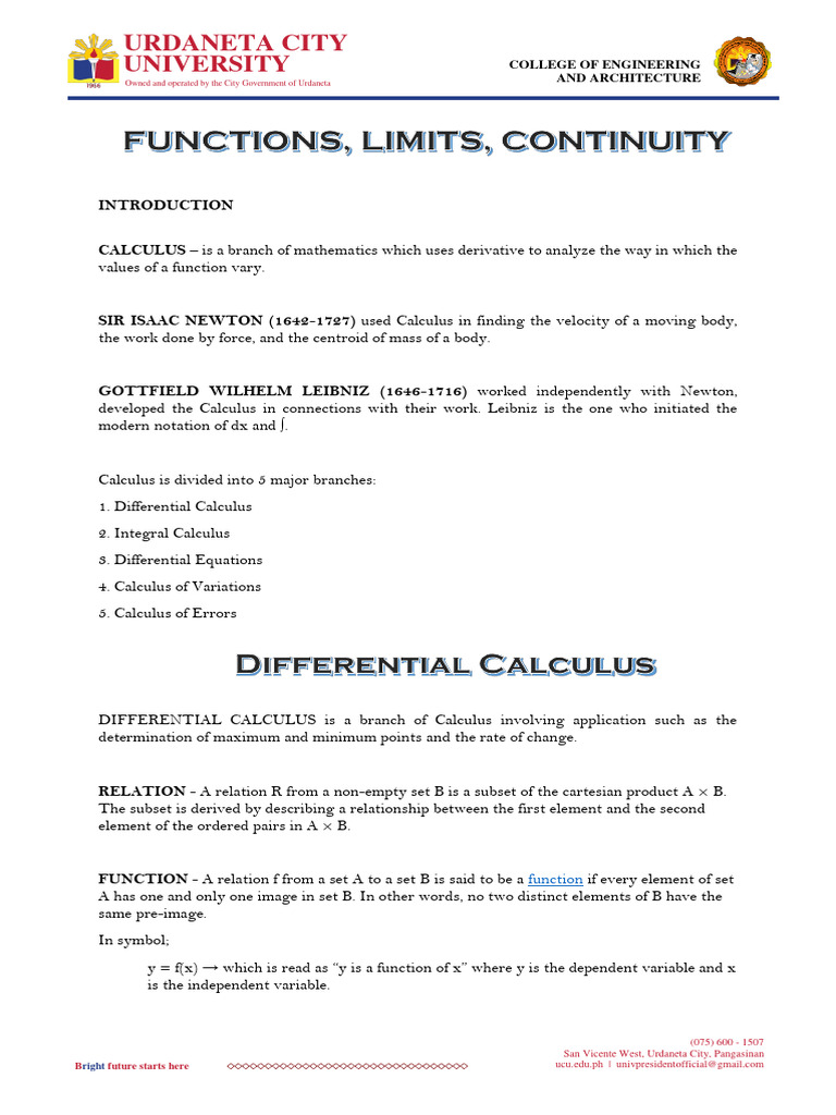 Functions, Limits, and Continuity | PDF | Calculus | Derivative