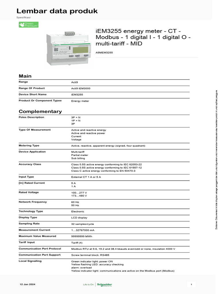 iEM3255 Energy Meter Datasheet | PDF | International Electrotechnical ...