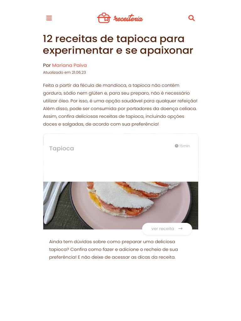 12 Receitas de Tapioca para Experimentar e Se Apaixonar | PDF