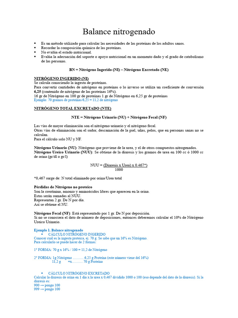 Balance Nitrogenado | PDF | Proteínas | Orina
