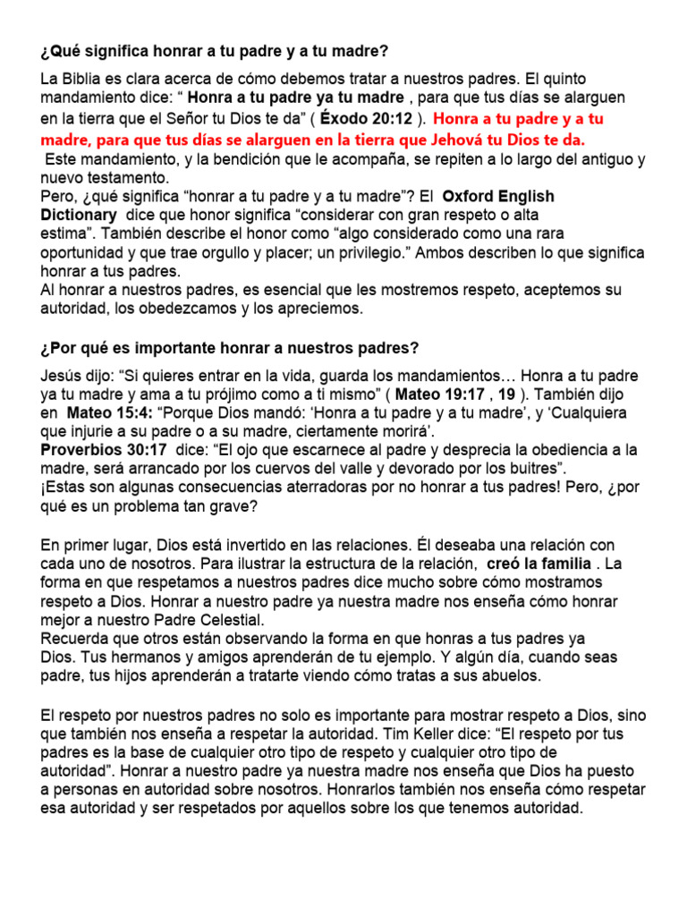 Qué Significa Honrar A Tu Padre y A Tu Madre | PDF | Amor | Creencia religiosa y doctrina