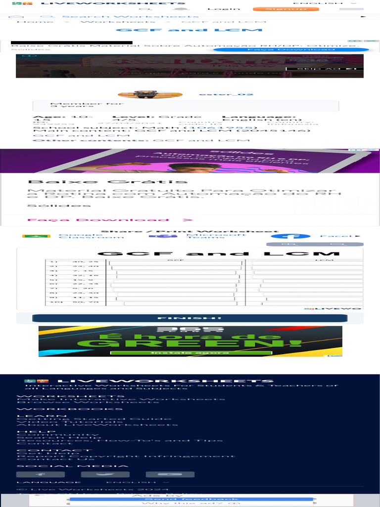 GCF and LCM Live Worksheets | PDF