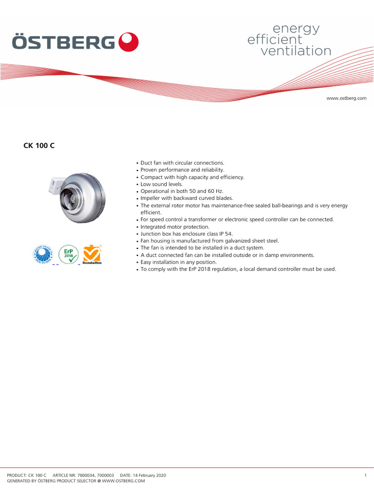 Ventillateur en Ligne CK 100 C | PDF | Duct (Flow) | Electrical Engineering