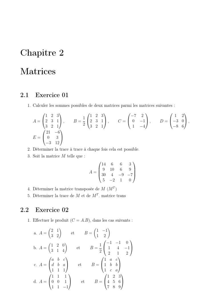 TD Matrices | PDF | Physique mathématique | Ouverture (échecs)