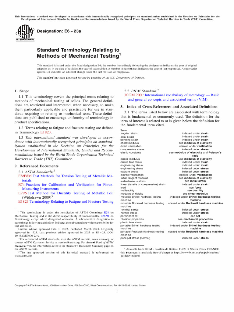 ASTM E6-23a | PDF | Hardness | Young's Modulus
