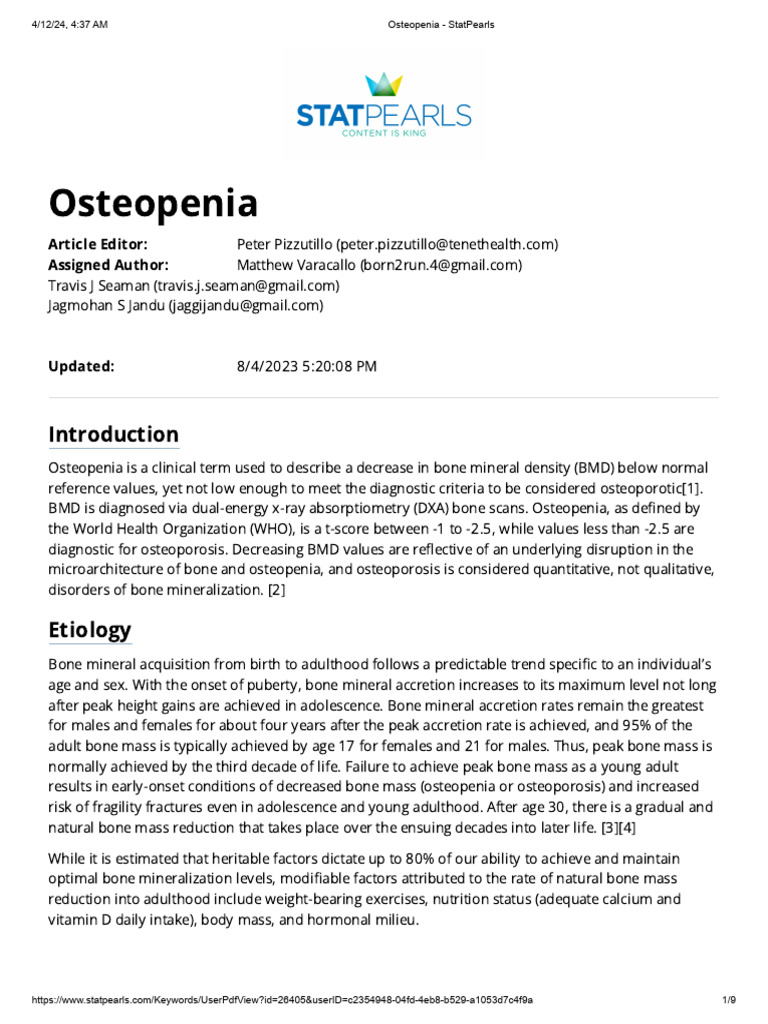 Osteopenia | PDF | Osteoporosis | Medical Specialties