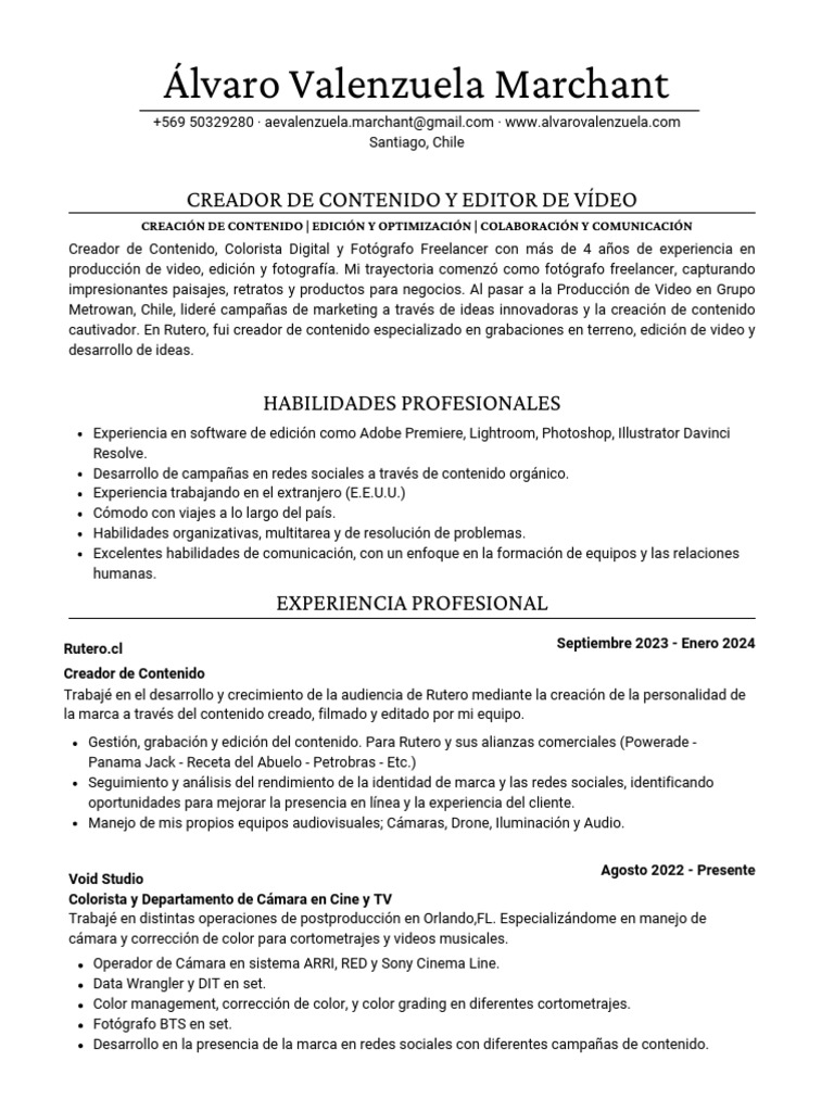 CV Alvaro Valenzuela 2024 | PDF | Negocios | Arte