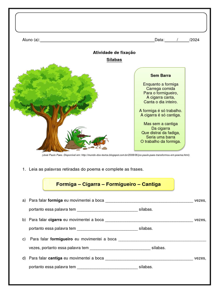 Atividade Sílaba2 Download Grátis Pdf Linguística Idiomas