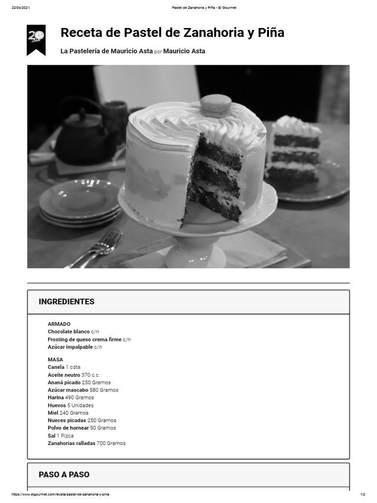 Pastel de Zanahoria y Piña - El Gourmet | PDF | Pasteles | Confitería