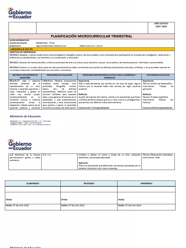Plan Eca T1 2023 2024 | PDF | Aprendizaje | Educación en artes liberales
