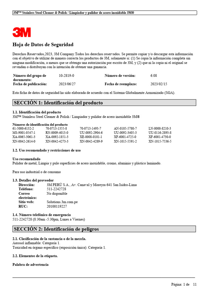 MSDS - Abrillantador 3M - 2023 | PDF | Agua | Mercancías peligrosas