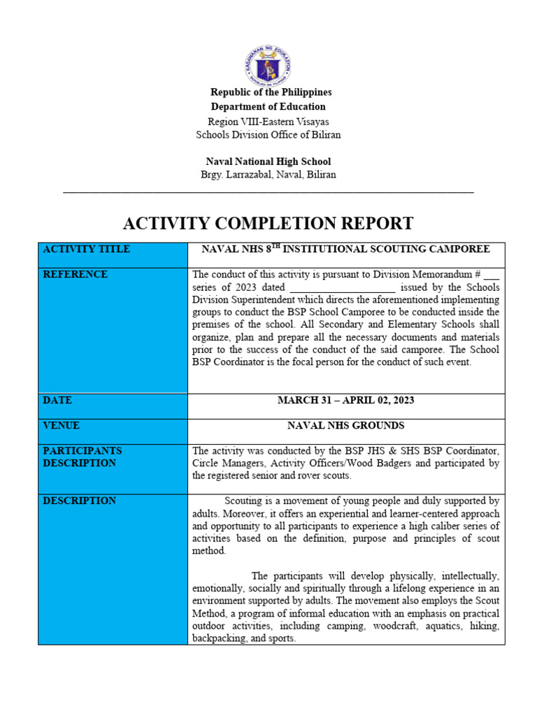 Activity Completion Report | Download Free PDF | Scouting