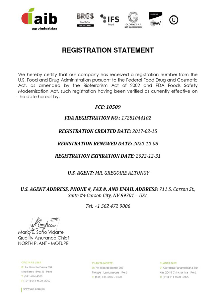 Bioterrorism Statement FDA | PDF | Finance & Money Management