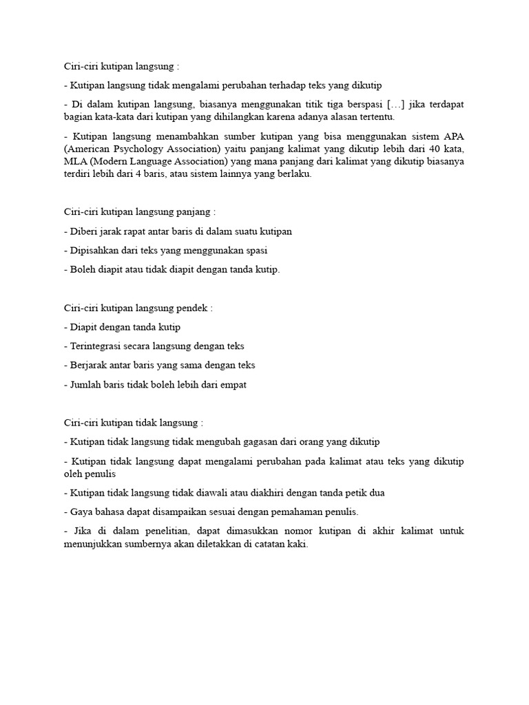 Ciri-ciri Kutipan Langsung dan Tidak Langsung | PDF