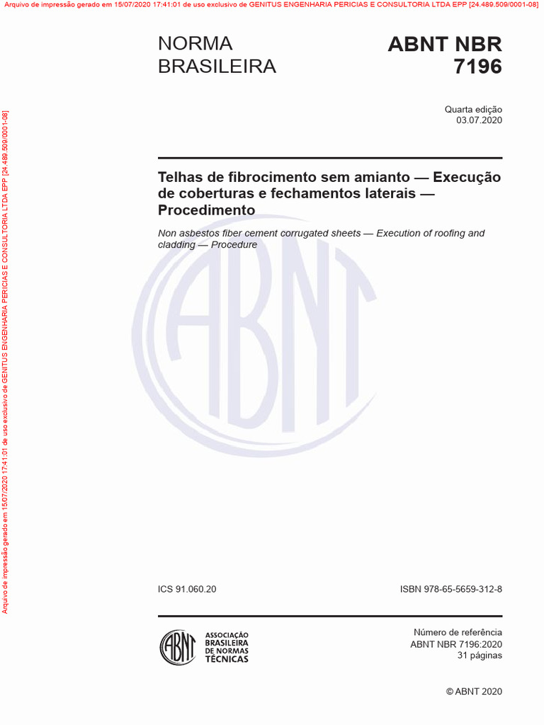 NBR 7196 - Telhas de Fibrocimento Sem Amianto - Execução de Coberturas ...