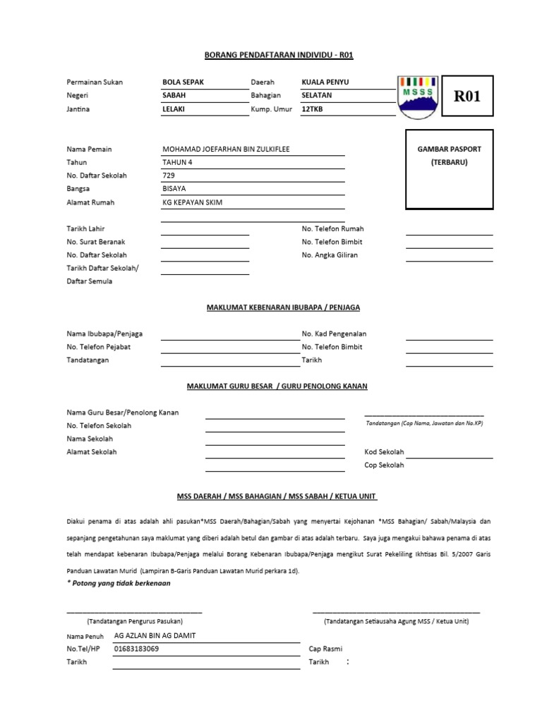 Borang-R01-M01-R02-M02-2019 BOLA SEPAK | PDF
