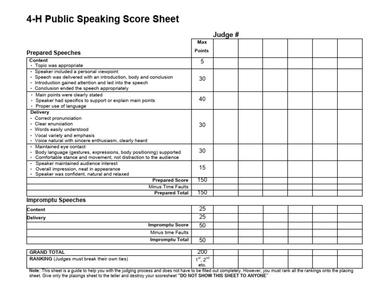 4-H Public Speaking Score Sheet | PDF | Speech | Public Speaking