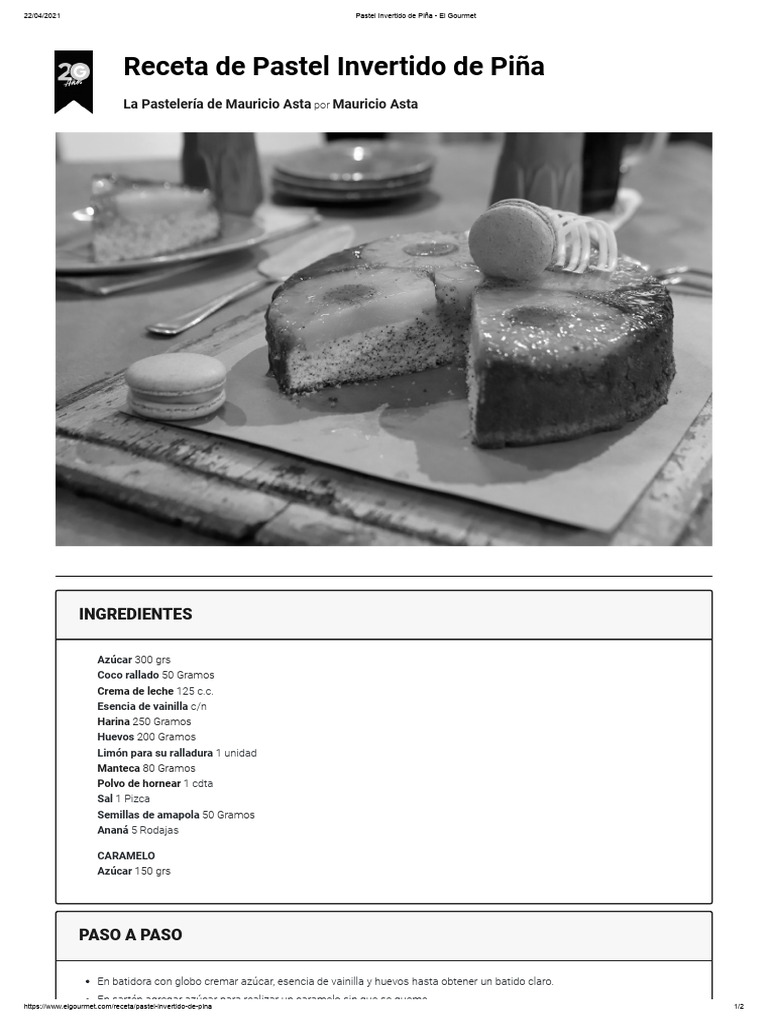 Pastel Invertido de Piña - El Gourmet | PDF | Caramelo | Pasteles