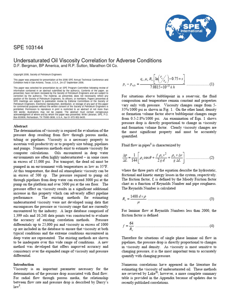 Undersaturated Oil Viscosity Correlation | PDF | Viscosity | Fluid Dynamics