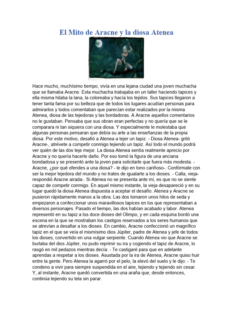 El Mito de Aracne y La Diosa Atenea | Descargar gratis PDF | Atenea | Tapiz