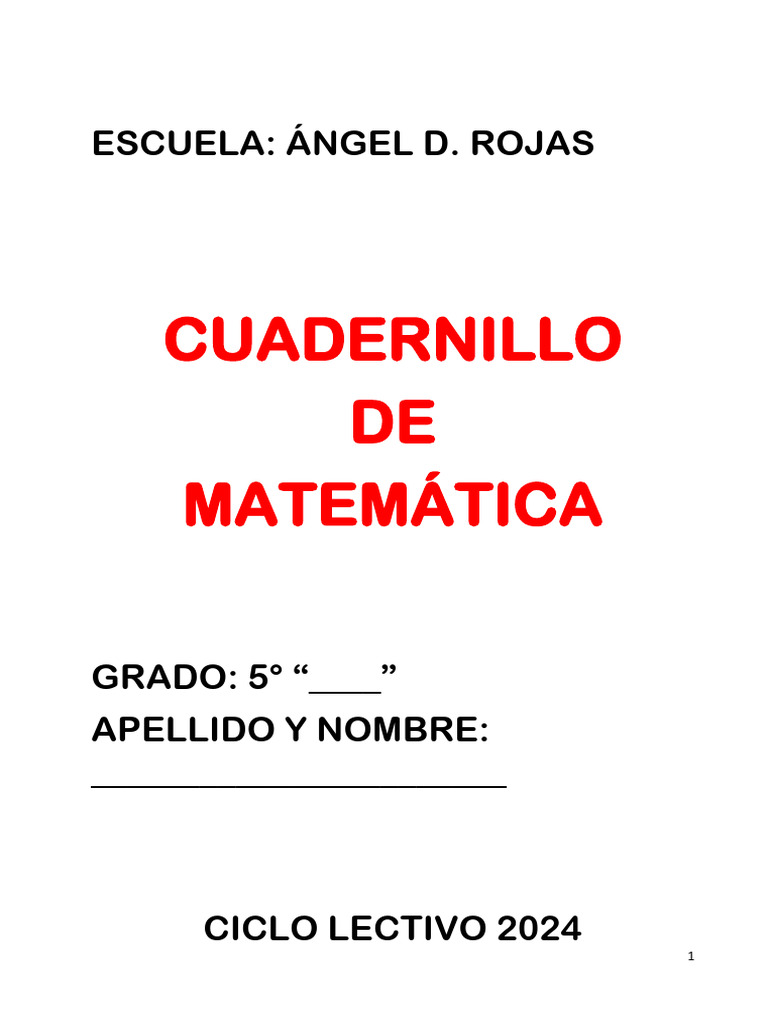 Cuadernillo de Matemática Quinto 2024 | PDF | Sustracción | Números