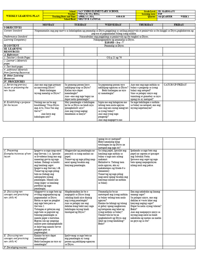 Grade 3 Mahogany - Esp 3 - q4 - w1 | PDF