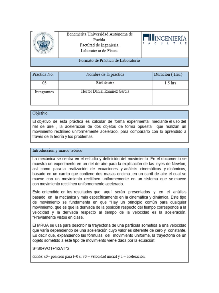 Formato manual practica de laboratorio | PDF | Aceleración | Velocidad
