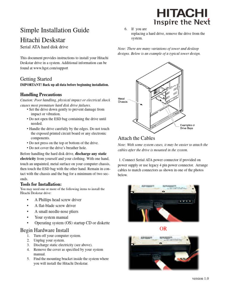 Installation Guide Deskstar Sata Poster | PDF | Electrical Connector ...