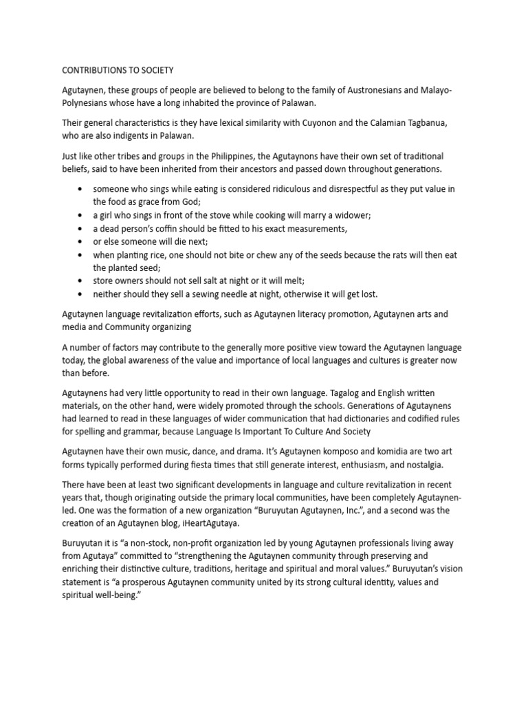 Agutaynen Culture and Language Revitalization | PDF