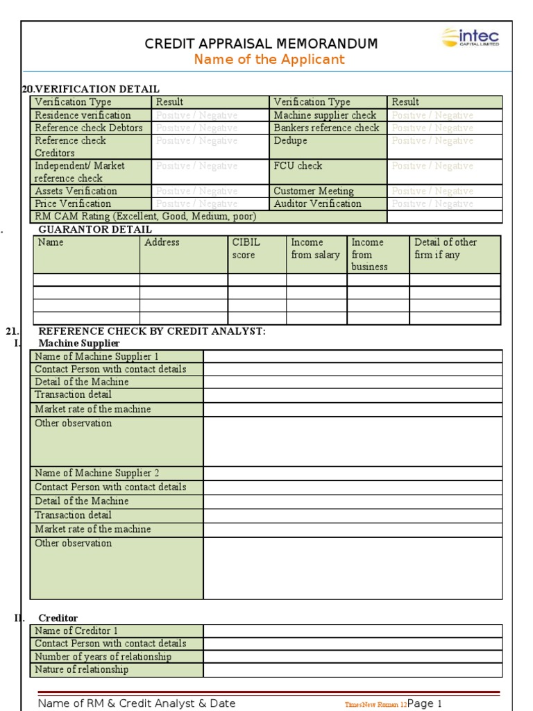 Credit CAM Format | Credit | Finance & Money Management