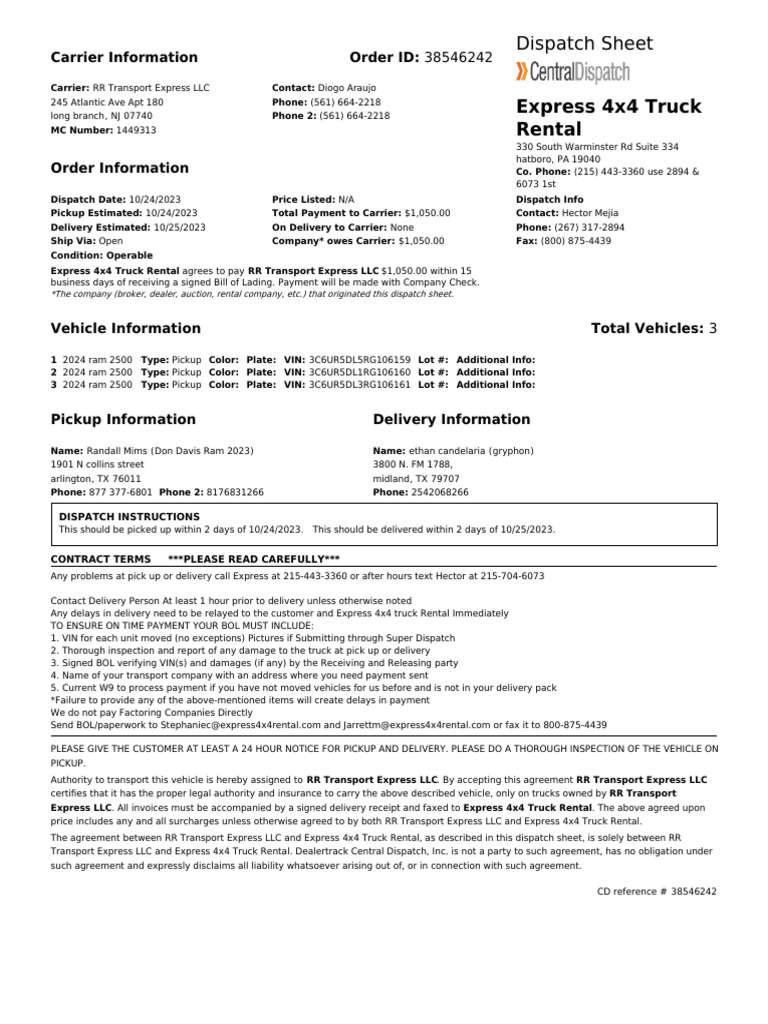 Dispatch Sheet Ricardo & Wanderley 38546242 | Download Free PDF ...