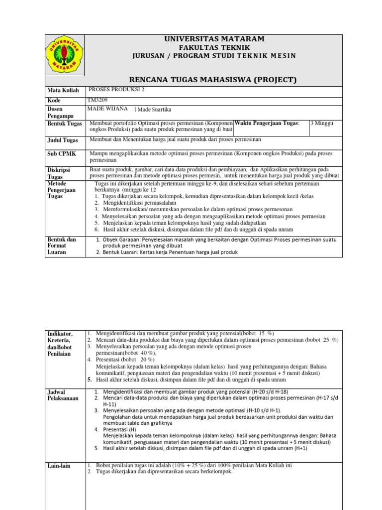 Rtm (Project) Proses Produksi 2 Utk Mhs-1 | PDF