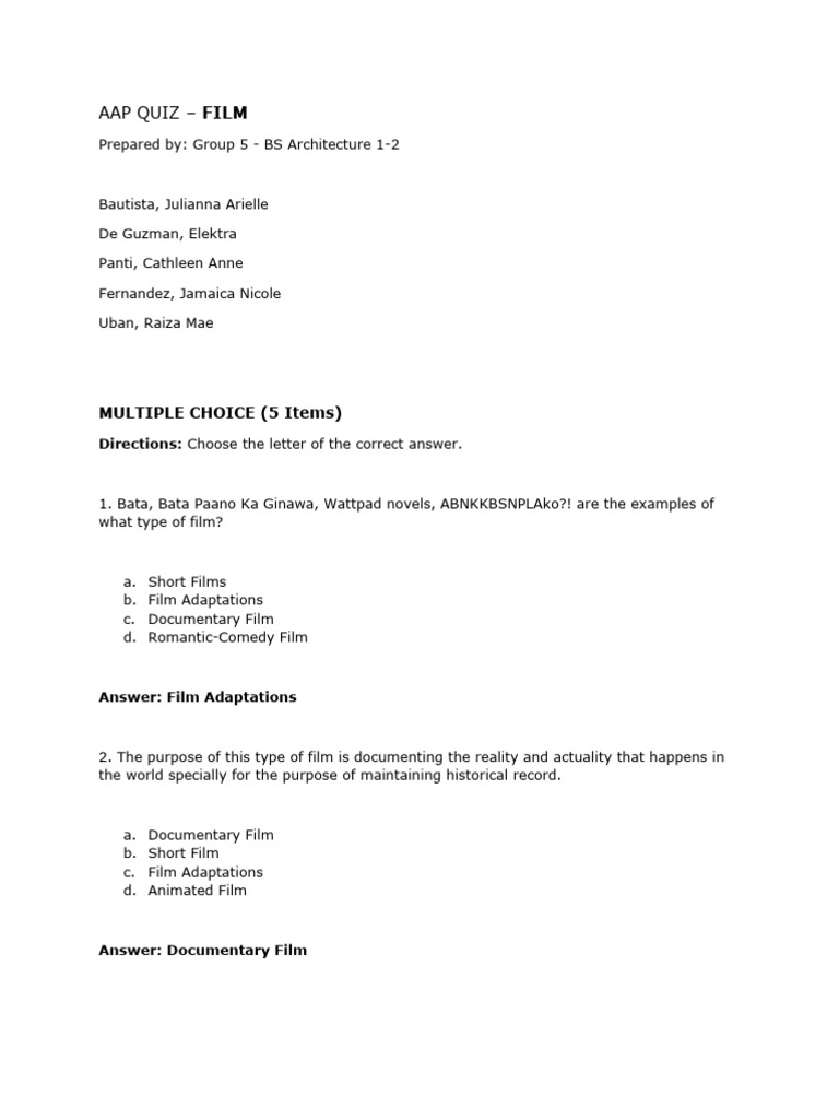 Aap Quiz Film by Group 5 | PDF