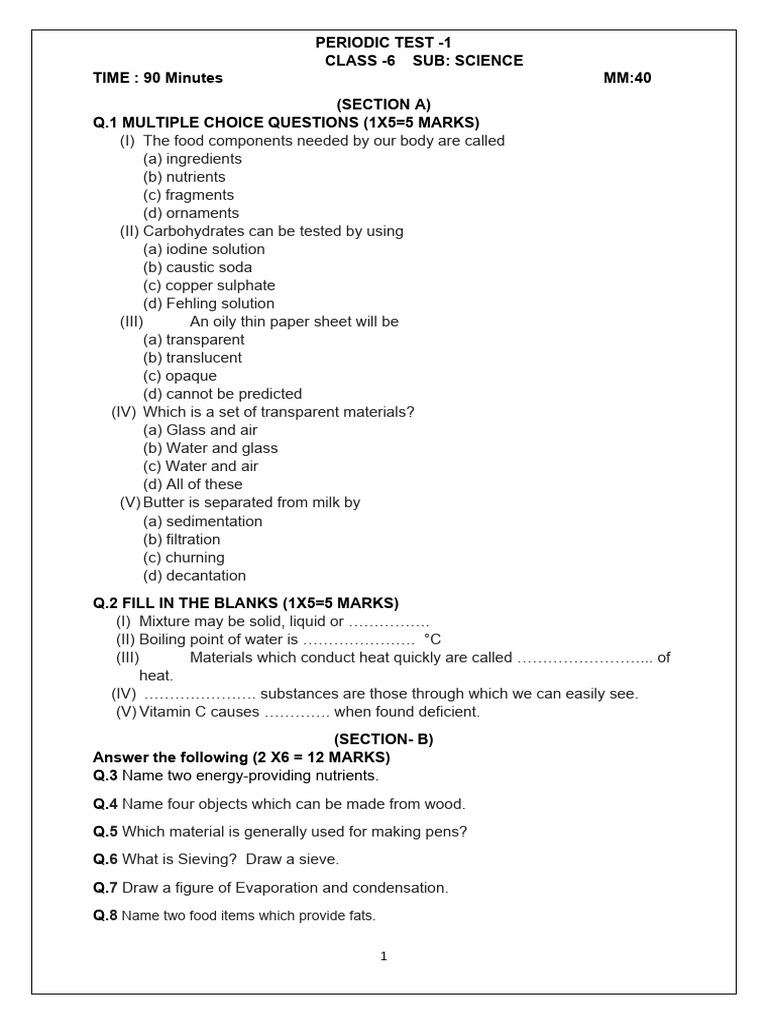 PT-1 2023 SCIENCE VI Mod | PDF | Water | Earth