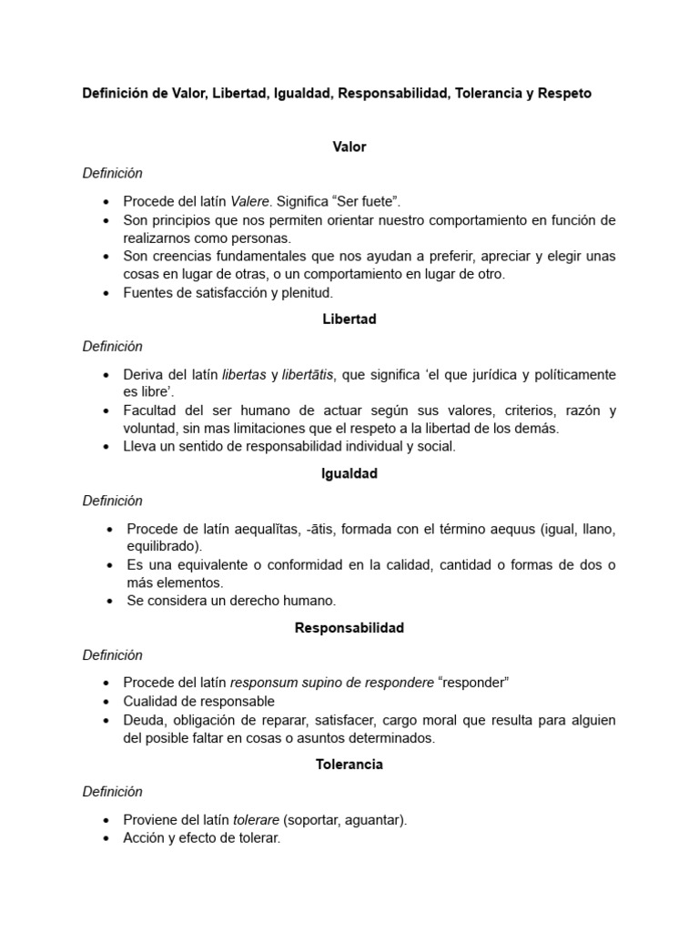 #6 Definición de Valor, Libertad, Igualdad | PDF | Libertad | Tolerancia