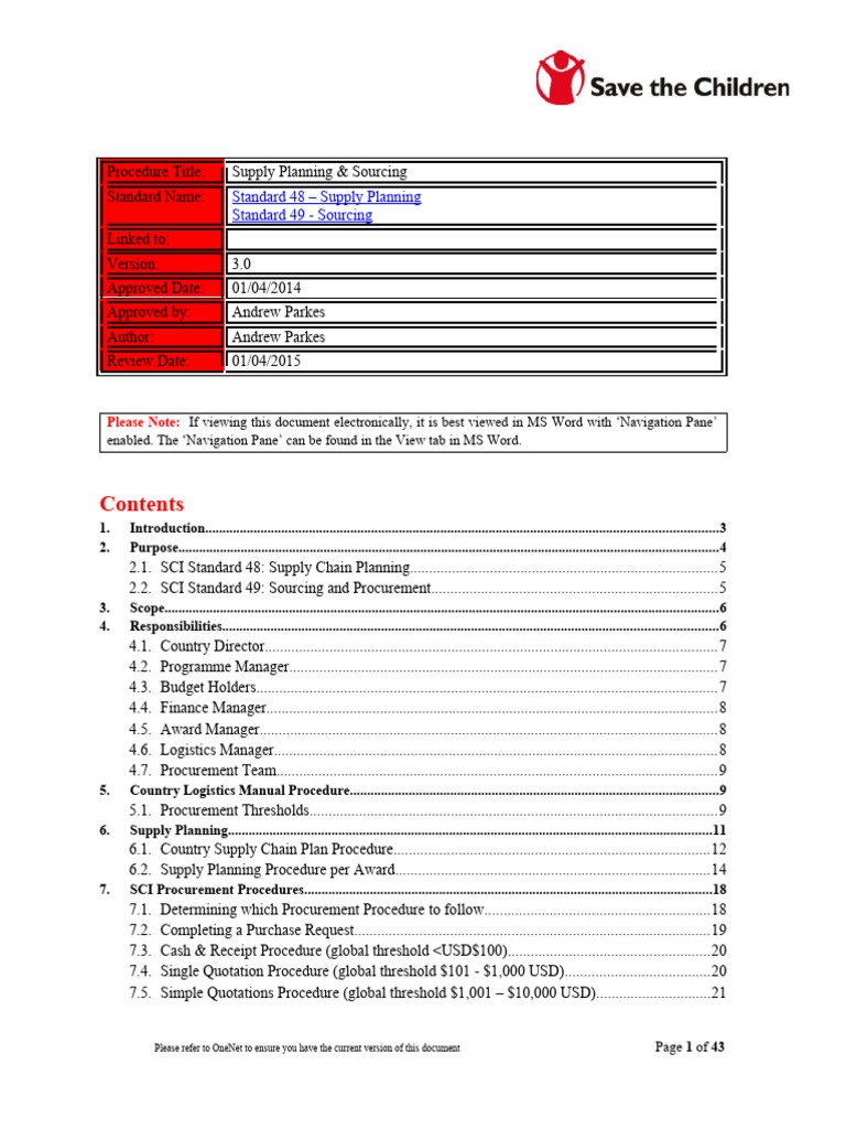 SCI LOG PRC SupplyPlanningAndSourcing EN | PDF | Procurement | Logistics