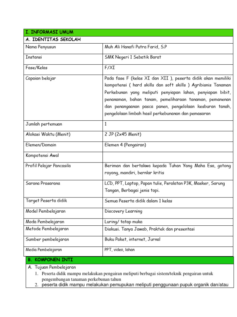Modul Ajar Konsentrasi Pengairan Ali Hanafi | PDF