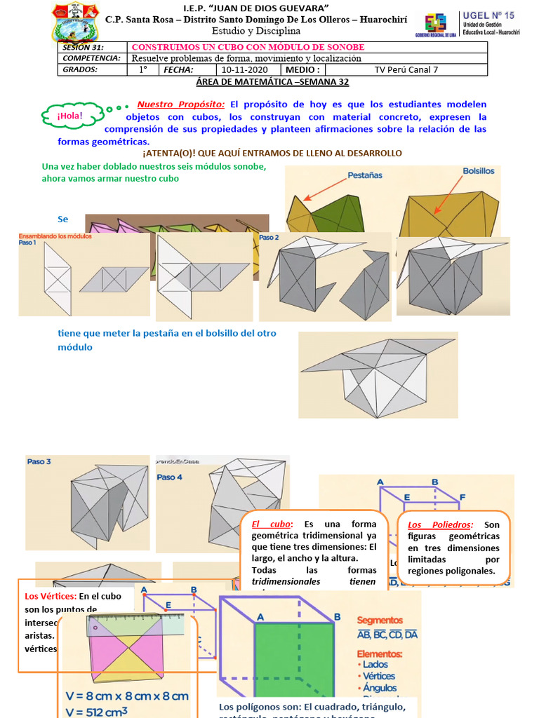 Sesión31-Construimos un cubo con módulo de Sonobe 1º | PDF | Geometría ...