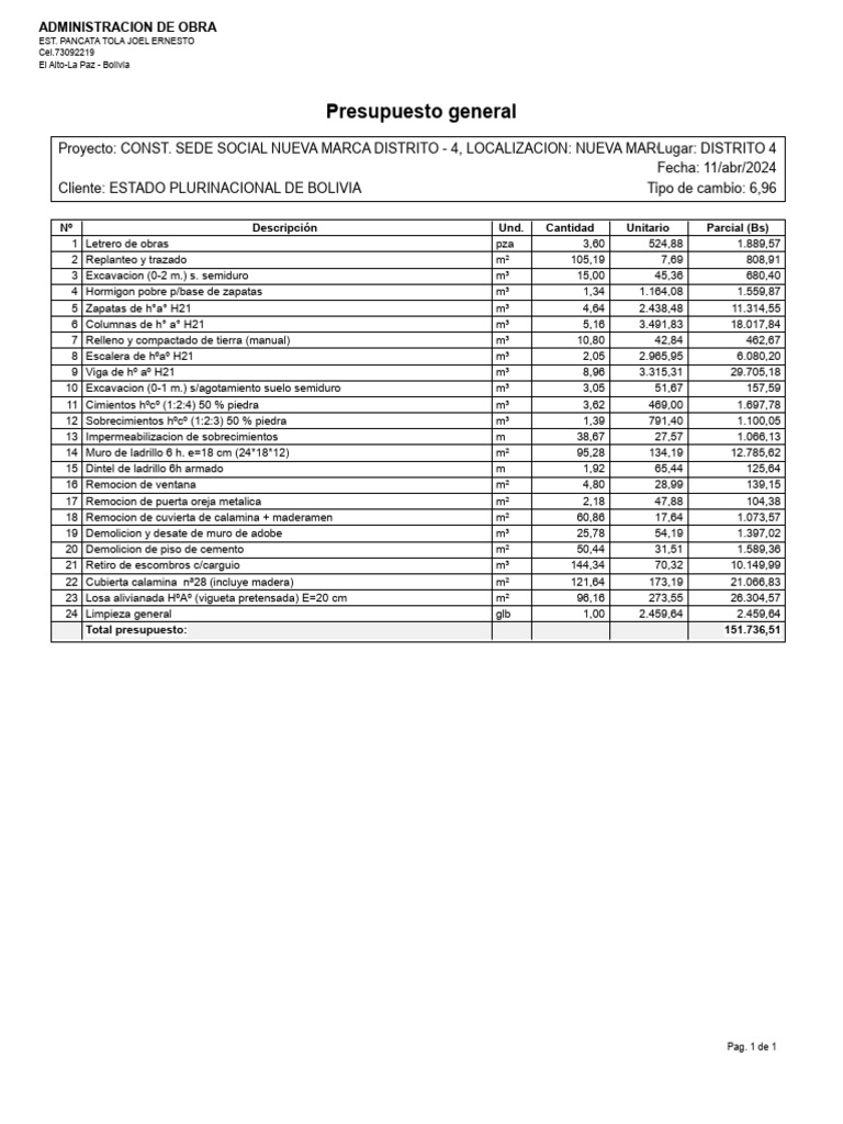 Presupuesto General | PDF | edificio | Materiales