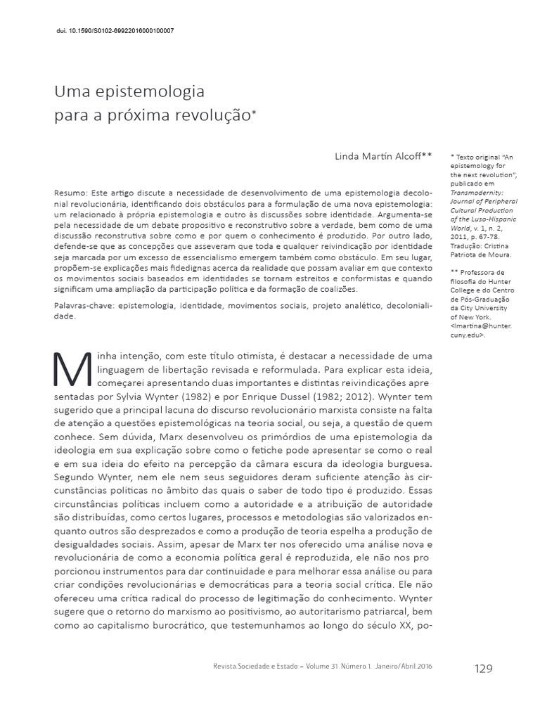 Linda Alcoff - Epistemologia Decolonialista Revolucionária | PDF ...