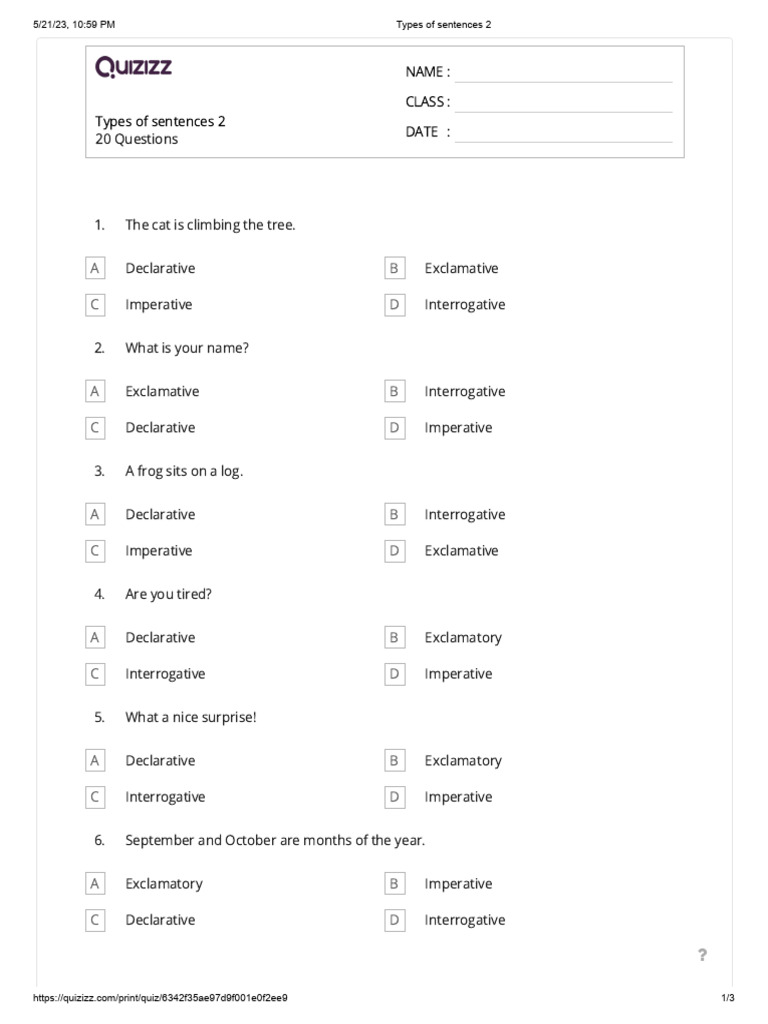 Types of Sentences 2 | PDF | Sentence (Linguistics) | Interpretation ...