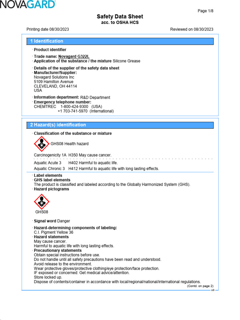 SDS Novagard G322L US 2023 | PDF | Occupational Safety And Health | Safety