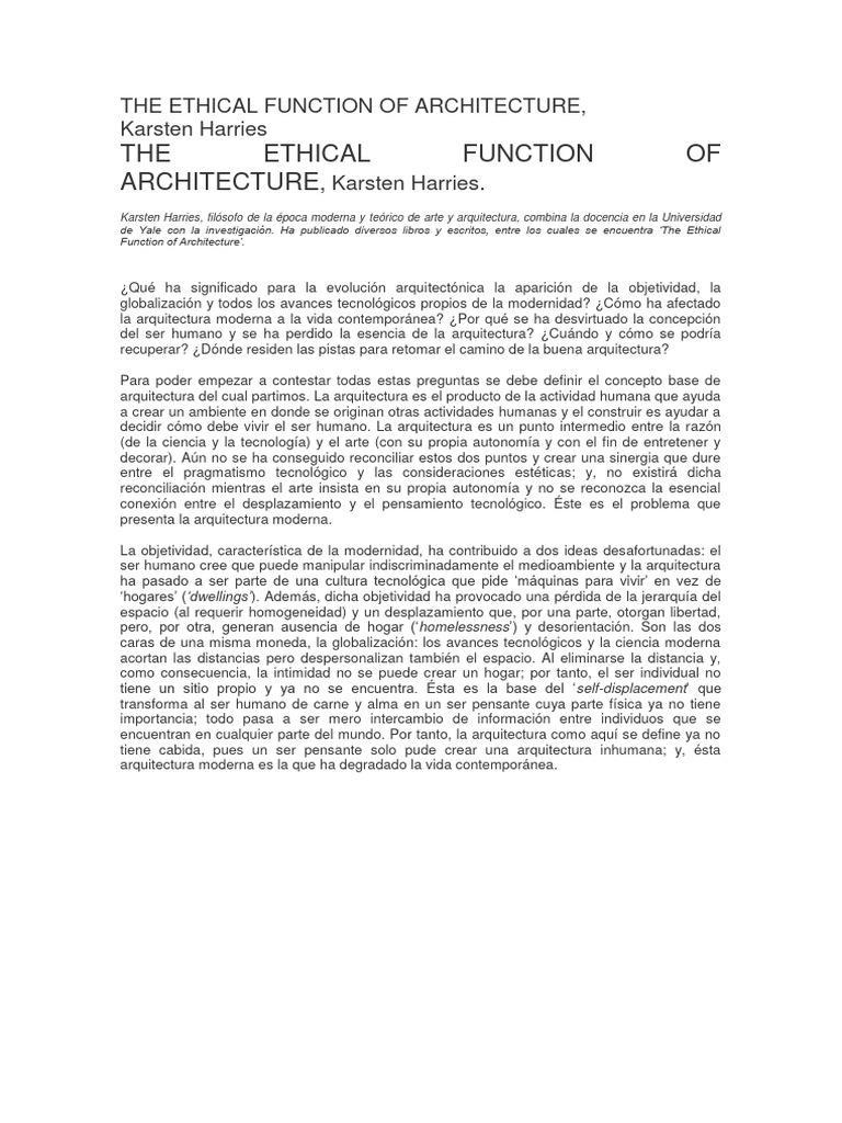 The Ethical Function of Architecture - Karsten Harries | PDF ...