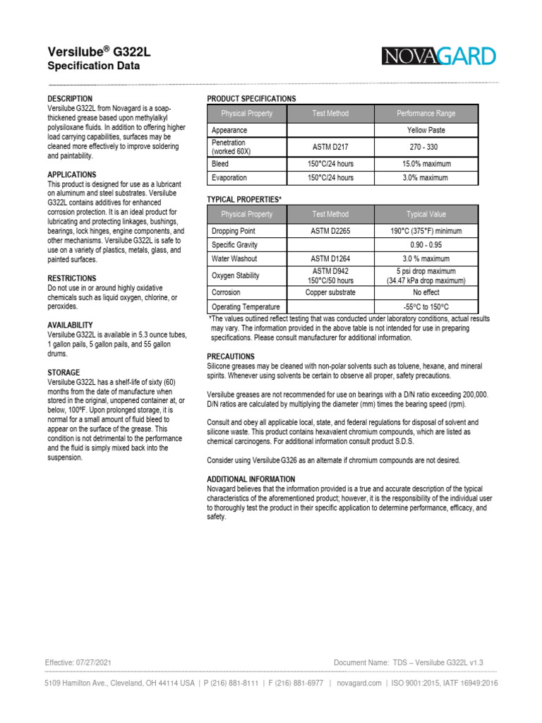 TDS Versilube G322L v1.3 | Download Free PDF | Corrosion | Materials