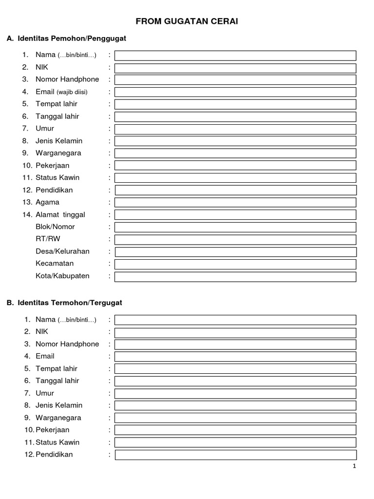 Formulir Pengajuan Cerai | PDF