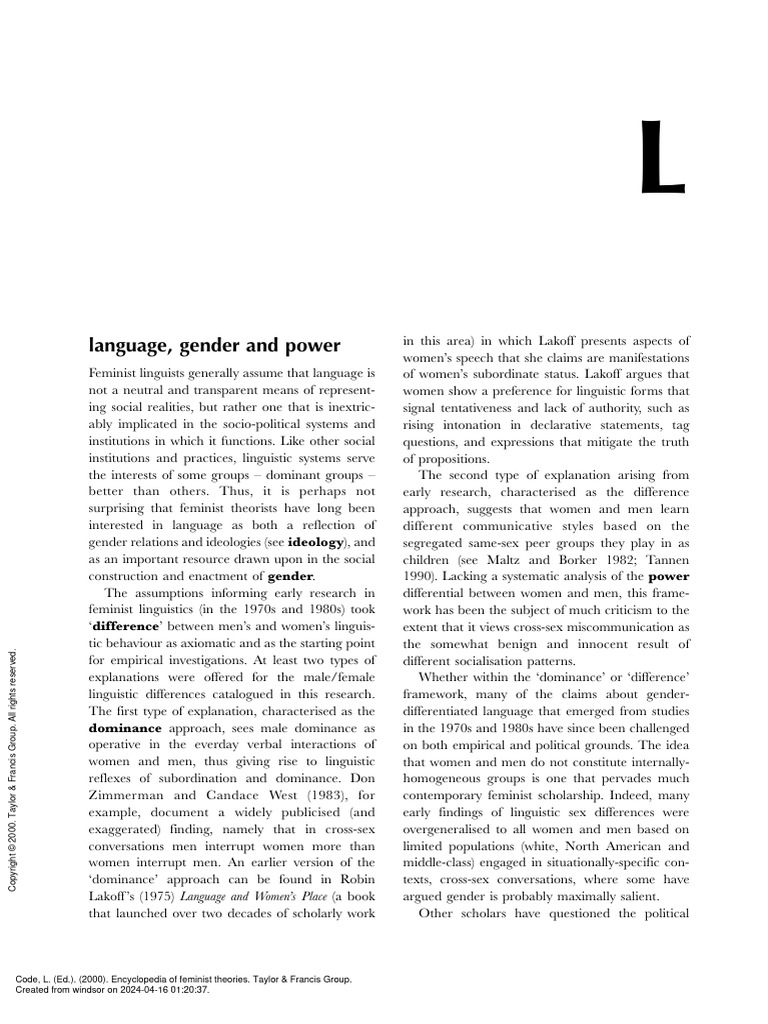 Encyclopedia - of - Feminist - Theories - (Entries - A Z) | PDF | Feminism | Gender Studies