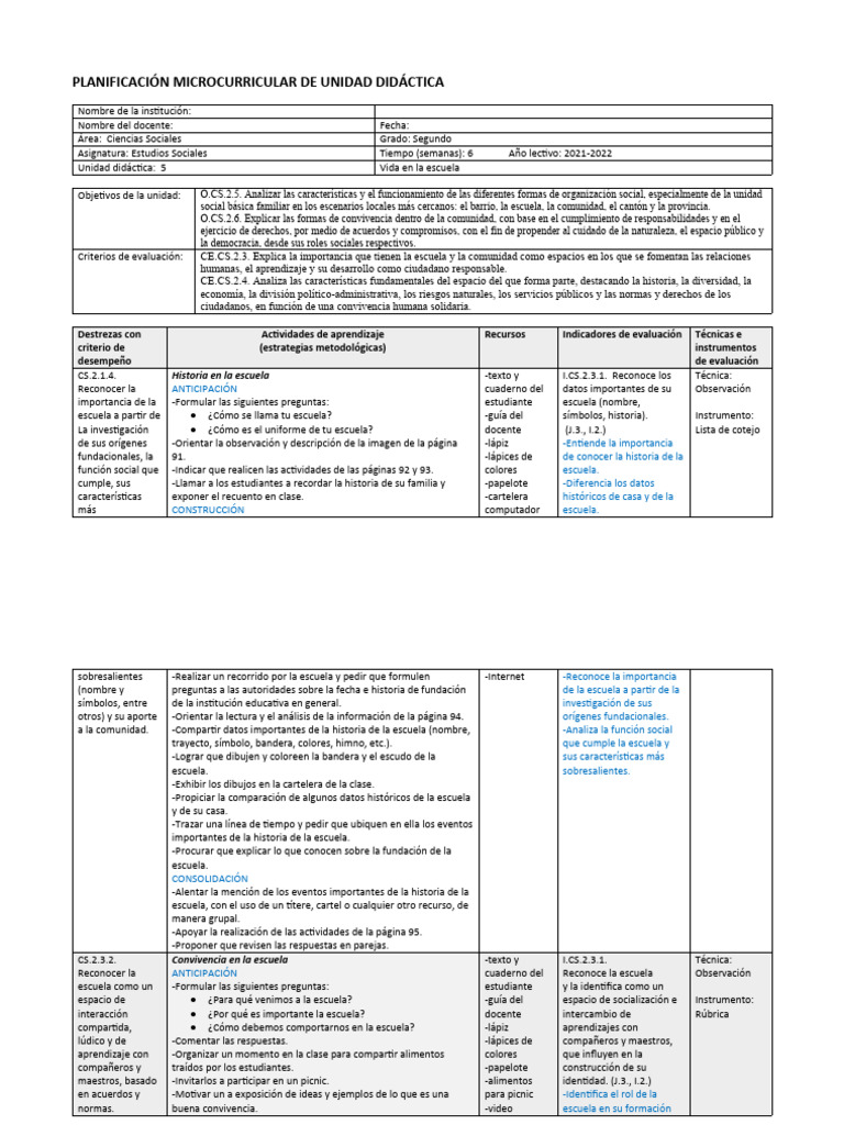 S2 U5 Plan | PDF | Evaluación | Escuelas