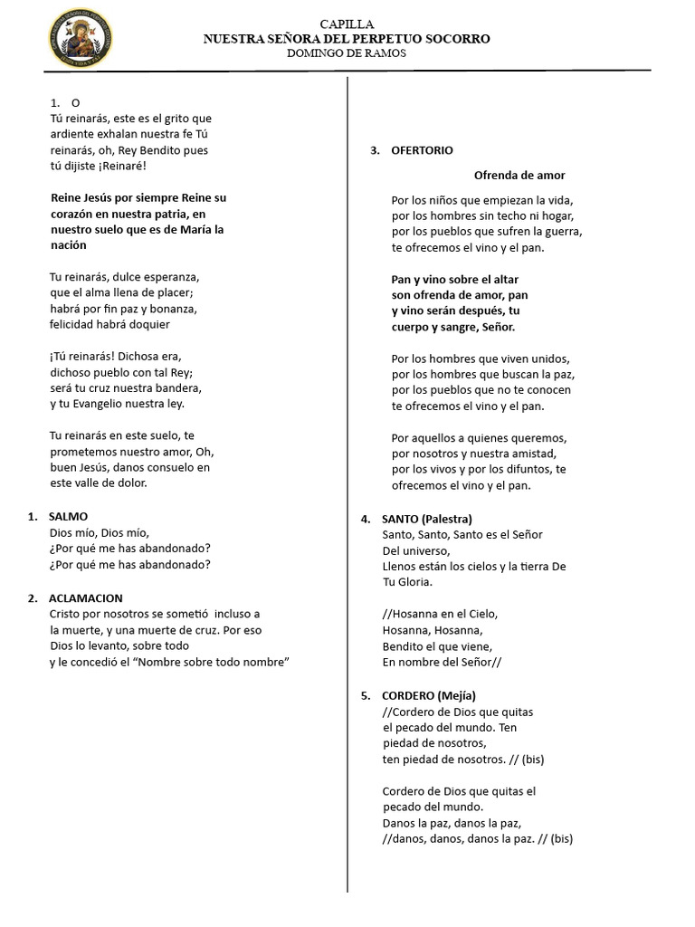 Cantos para Misa 28 de Marzo - Jueves Santo | PDF | Cristo (título) | eucaristía