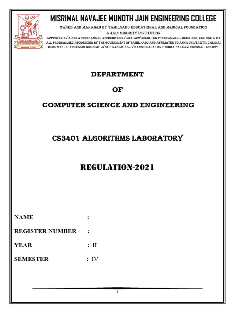 Lab Record-Cs3401 Algorithms | PDF | Vertex (Graph Theory) | Algorithms